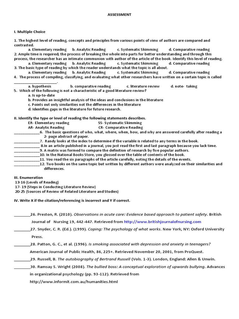 ASSESSMENT Pr2 Summative | PDF | Speed Reading | Cognitive Science