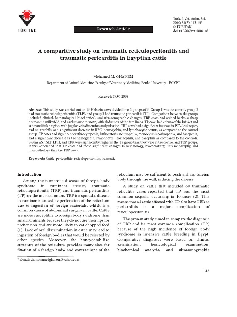 A Comparitive Study On Traumatic Reticuloperitonitis and Traumatic ...