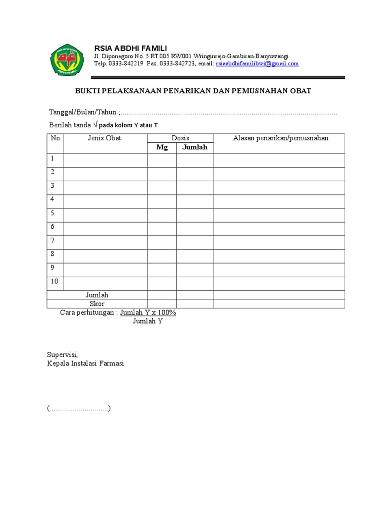Bukti Pemusnahan Obat RSIA Abdi Famili | PDF