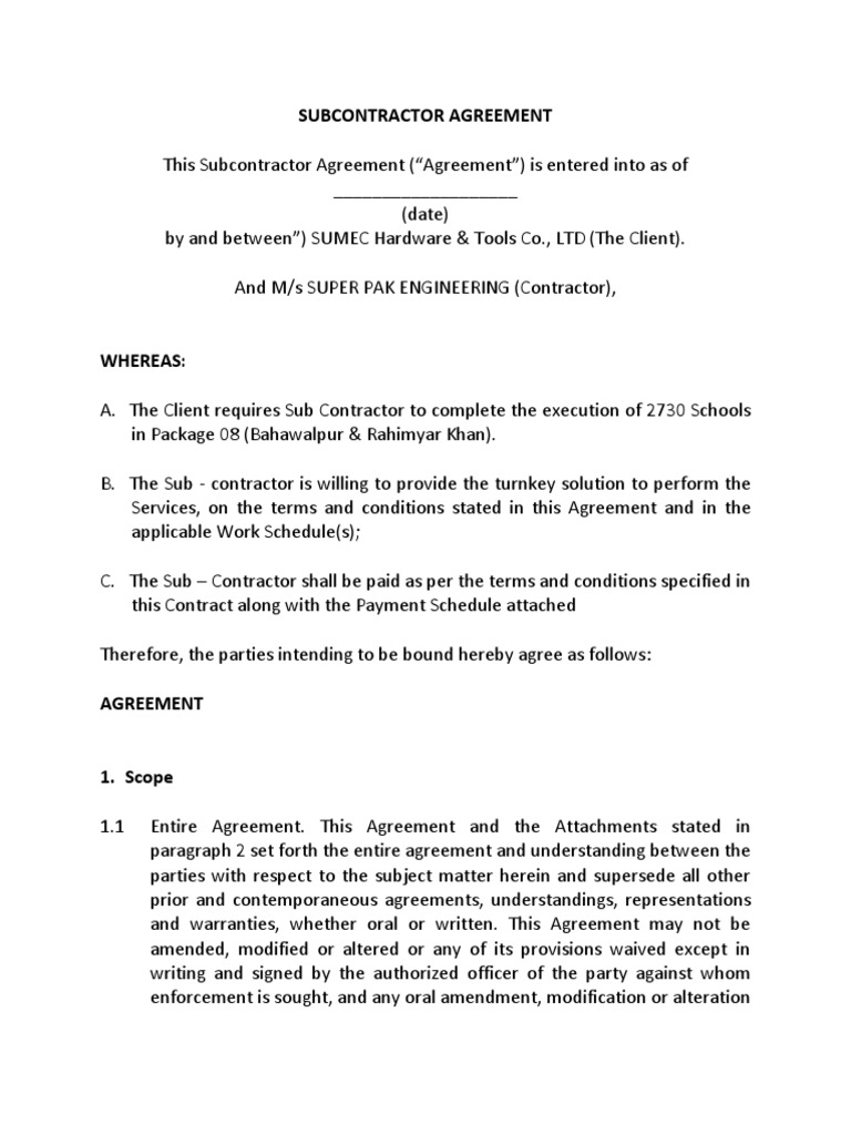 Subcontractor Agreement 21.5.2019 Final | PDF | Indemnity | Contractual ...