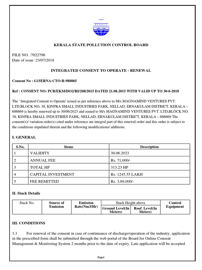 PCB Consent Renewal CertiFicate | PDF | Business