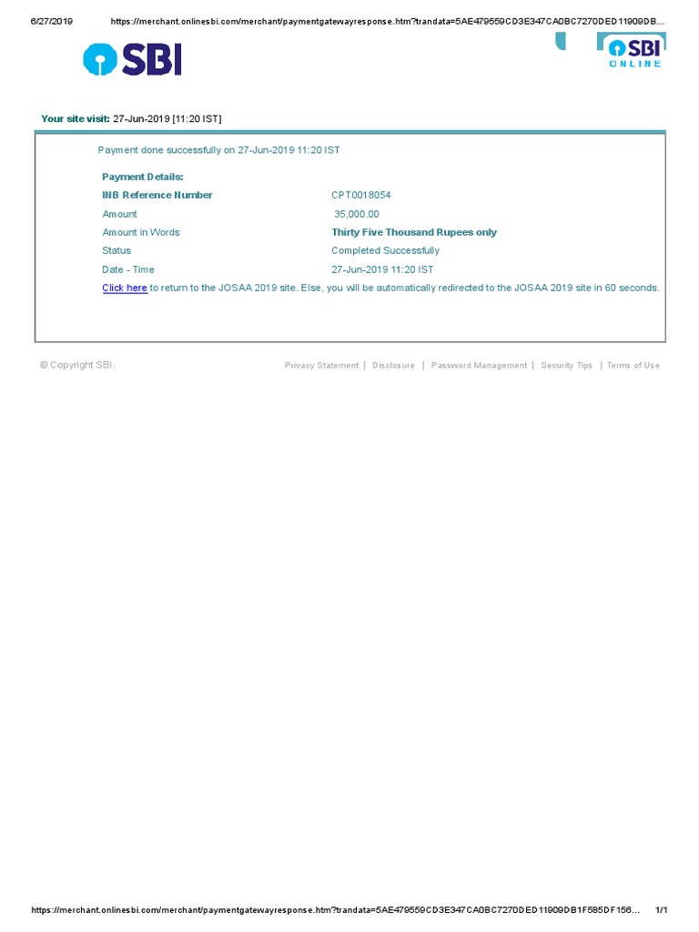 27-Jun-2019 (11:20 IST) : Payment Details: INB Reference Number | PDF
