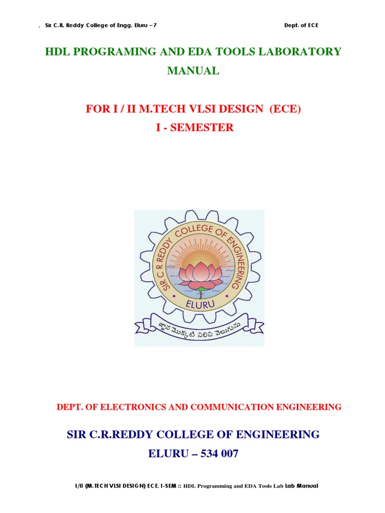 HDL Programing and Eda Tools Laboratory Manual: For I / Ii M.Tech Vlsi Design (Ece) I - Semester ...