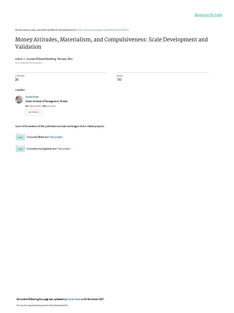 Money Attitudes, Materialism, and Compulsiveness: Scale Development and ...