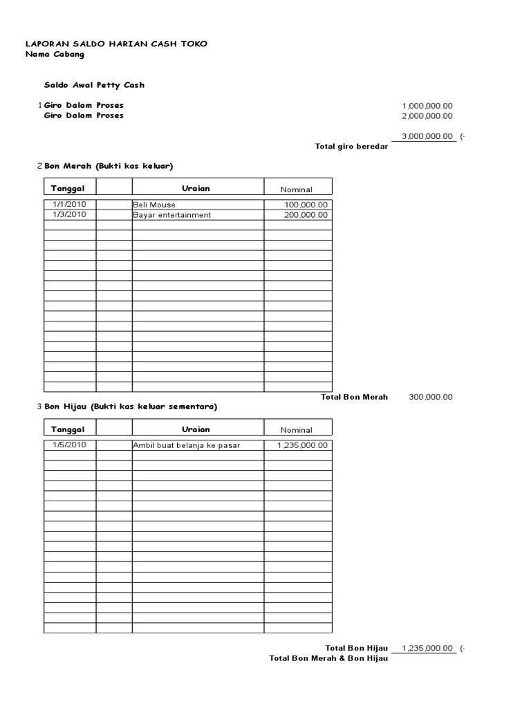 Form Cash Opname | PDF