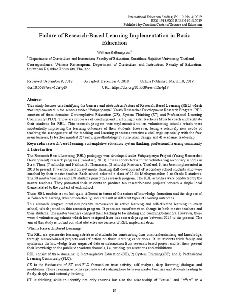 Research Based Learning | PDF | Teachers | Focus Group