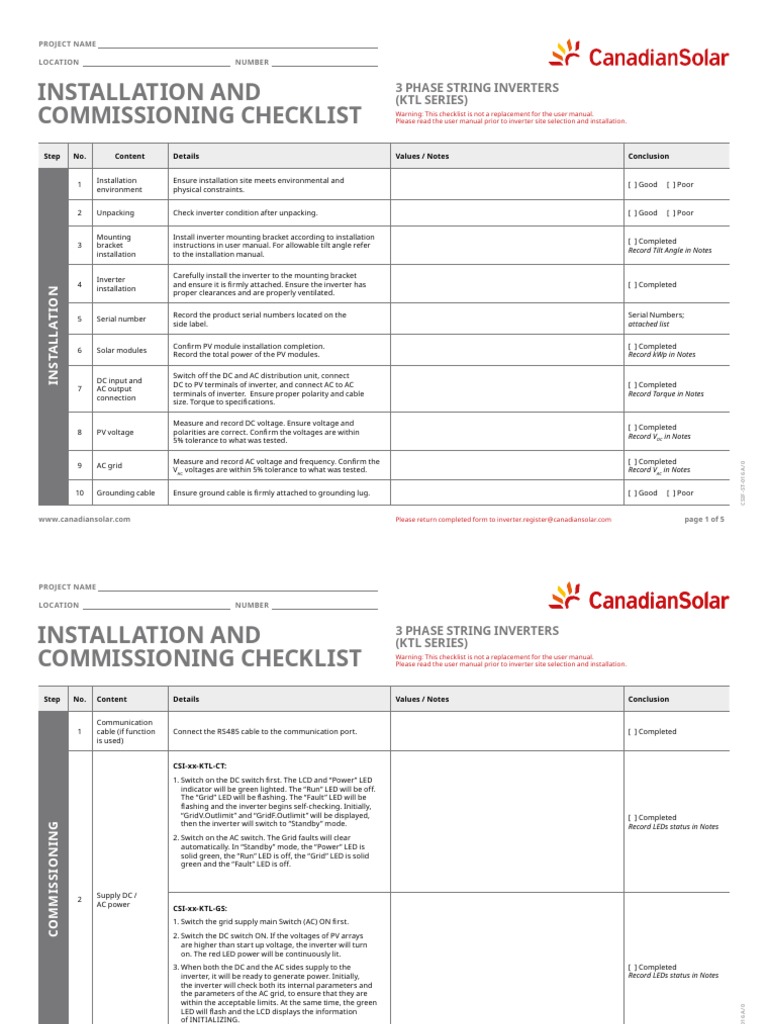 Inverter Installation & Commissioning Checklist | PDF | Power Inverter ...