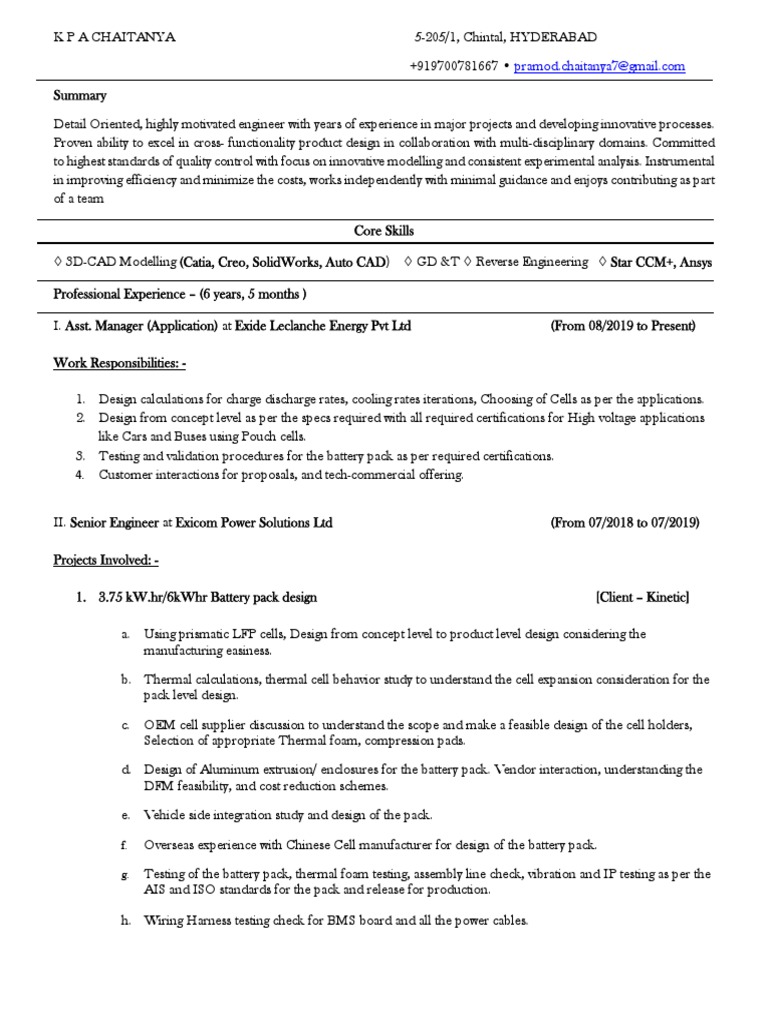 Engineer resume with experience in 3D modeling, thermal analysis, and ...