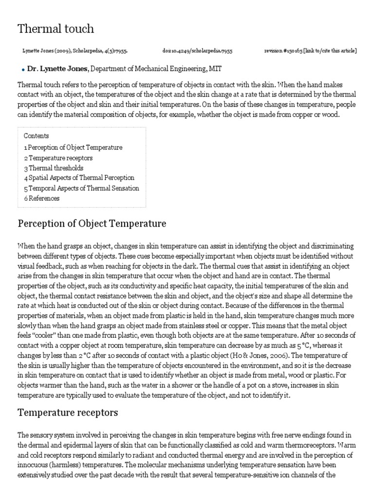 Thermal Touch - Scholarpedia | PDF | Stimulus (Physiology) | Perception