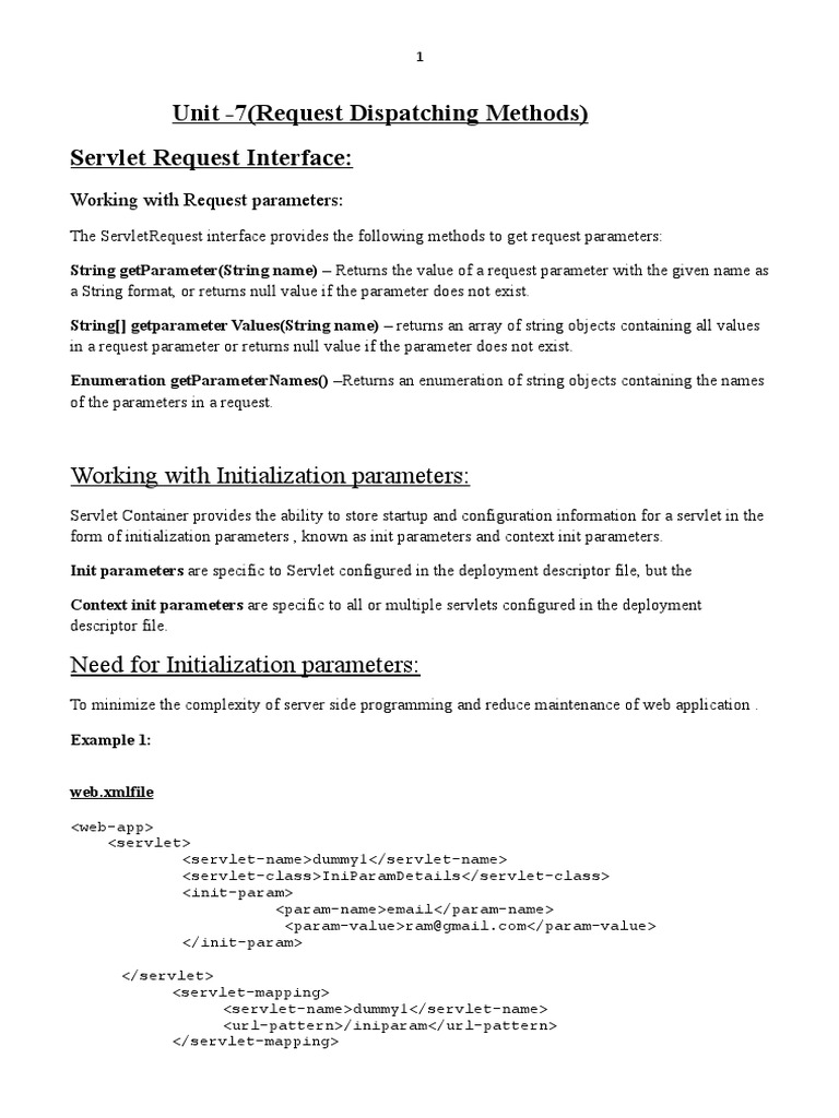 Unit - 7 (Request Dispatching Methods) Servlet Request Interface | PDF ...