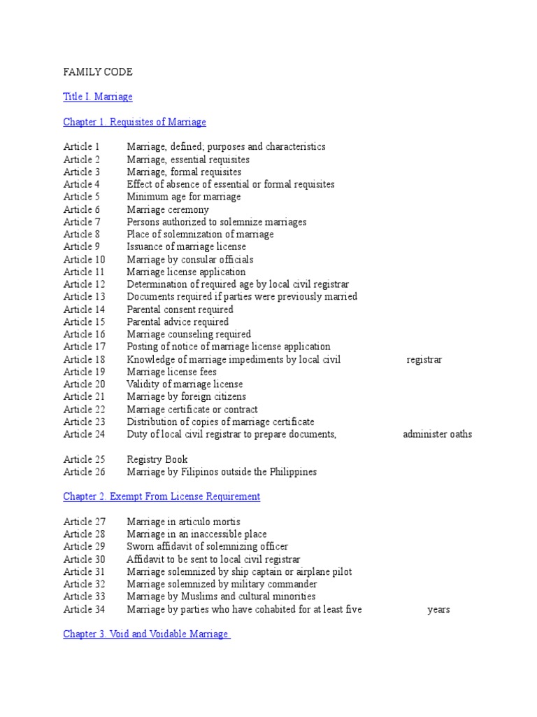 Family Code Outline | PDF | Annulment | Marriage