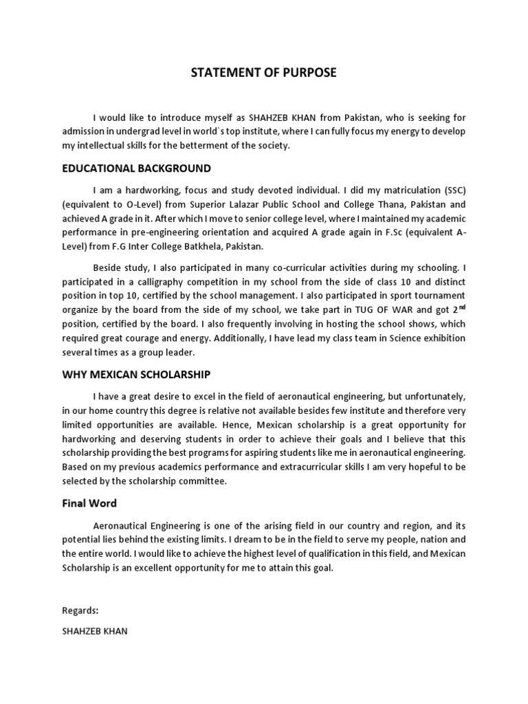 Statement of Purpose: Educational Background | PDF