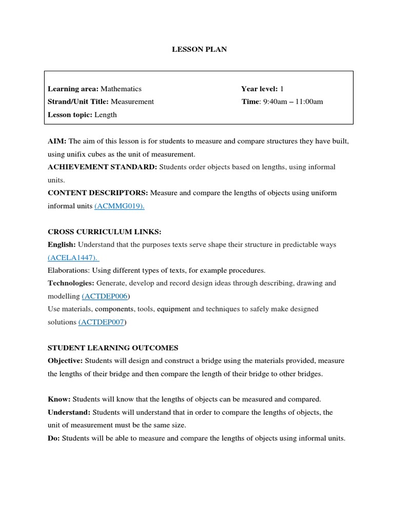 Maths Lesson Plan 5 | PDF | Lesson Plan | Measurement