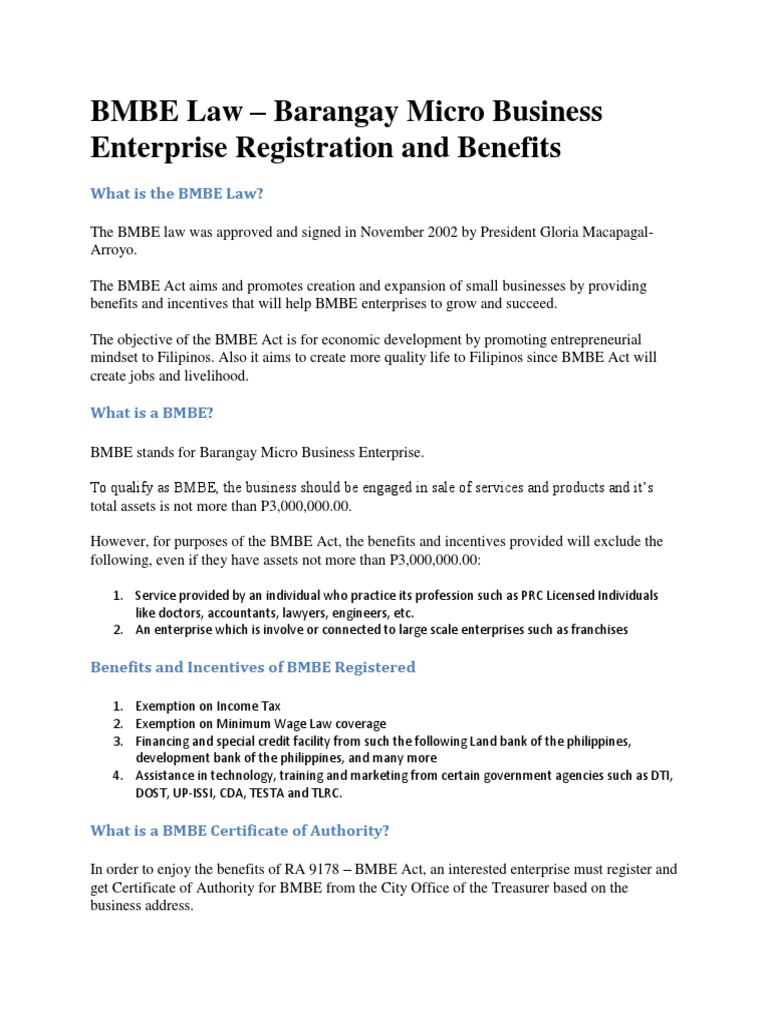 BMBE Law | PDF | Economic Development | Business