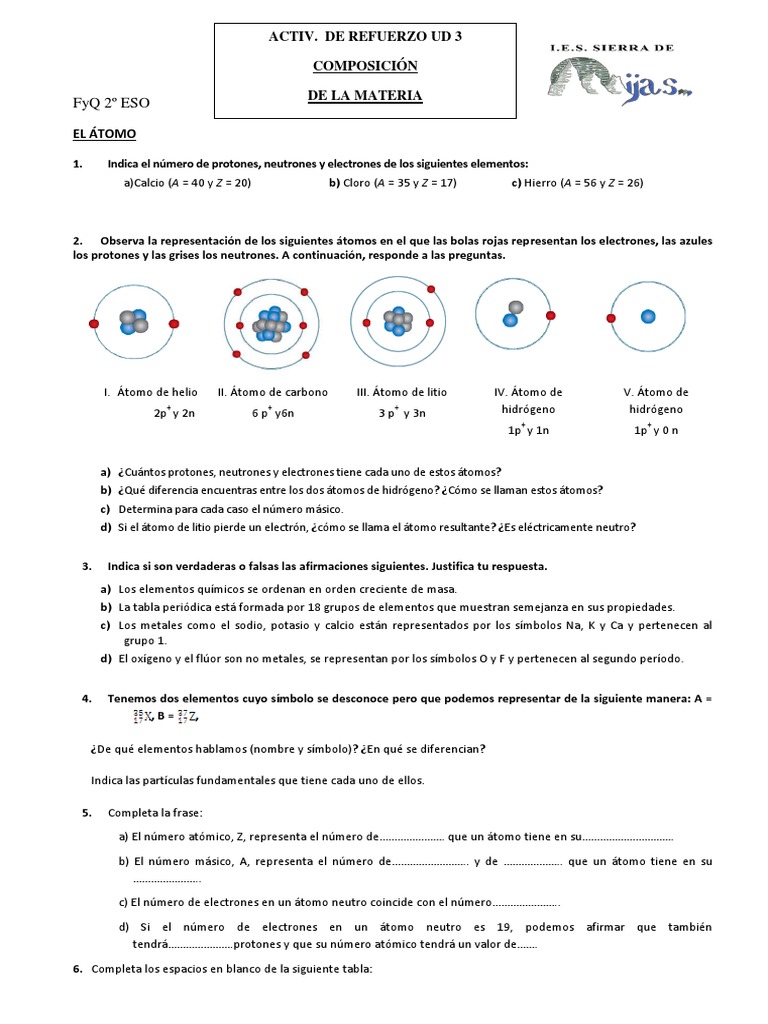 Ud3 Refuerzo - Fyq 2eso - Parte 2 | PDF | Elementos químicos | Tabla periódica