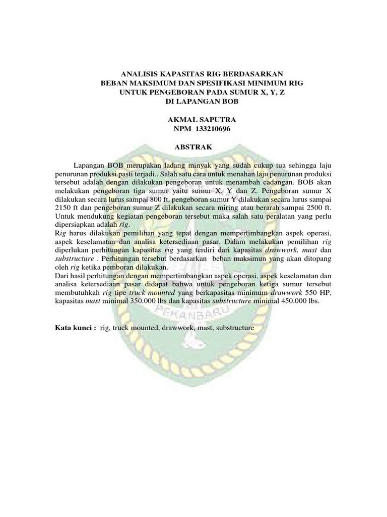 Analisi Kapasitas Rig Berdasarkan Beban Maksimum Dan Spesifikasi ...