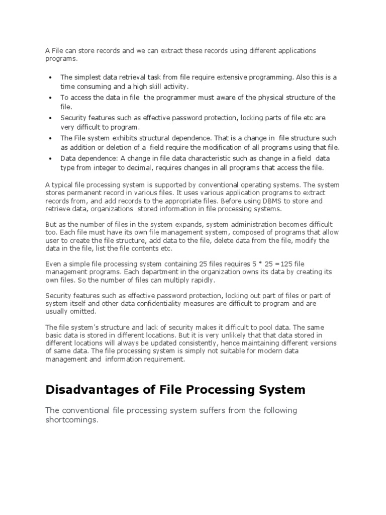 Disadvantages of File Processing System | PDF | Databases | Database ...