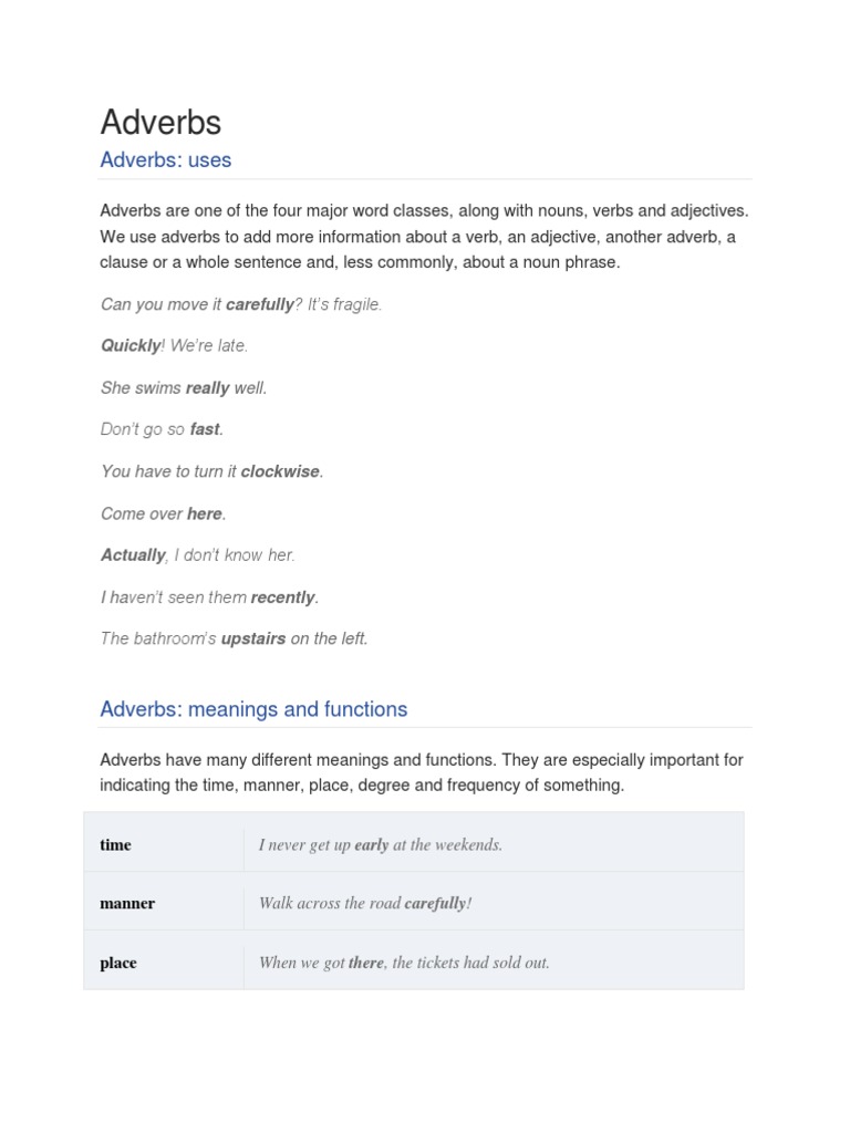 Adverbs: Uses | PDF | Adverb | Linguistic Morphology