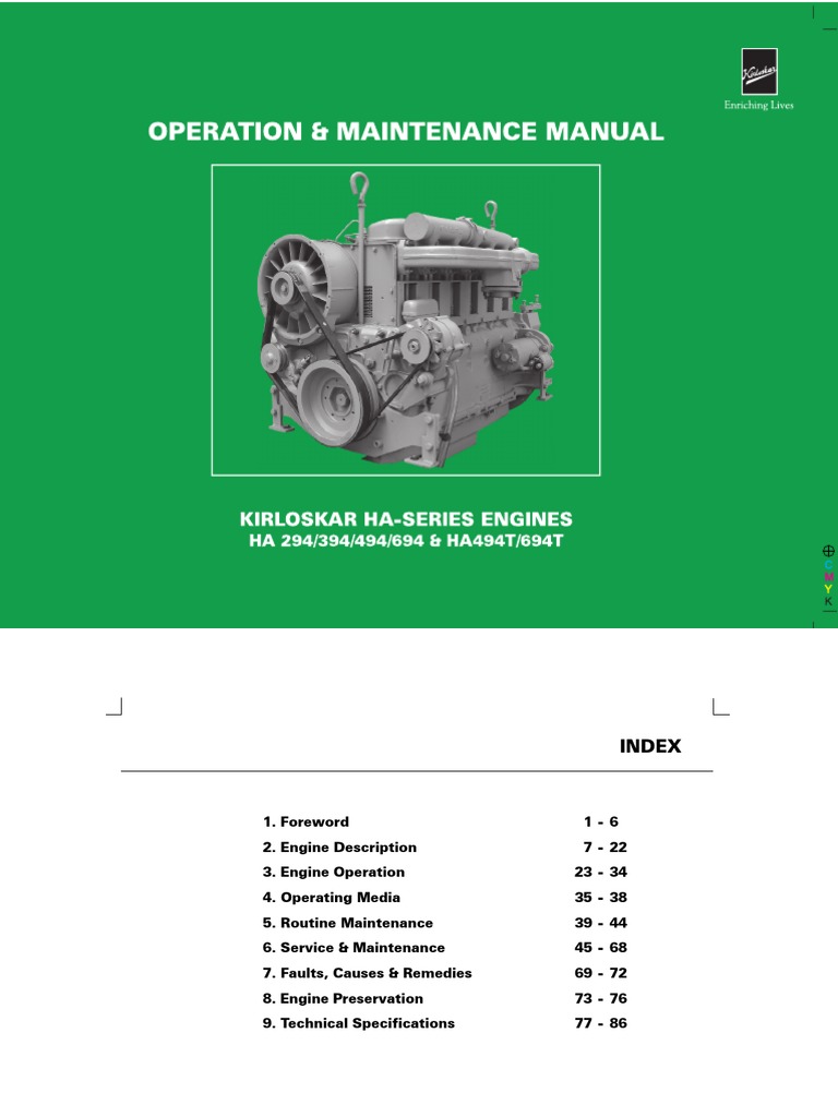 Koel Engine, Ha Operation and Maintenance Manual (Ha - Sr) | Motor Oil ...