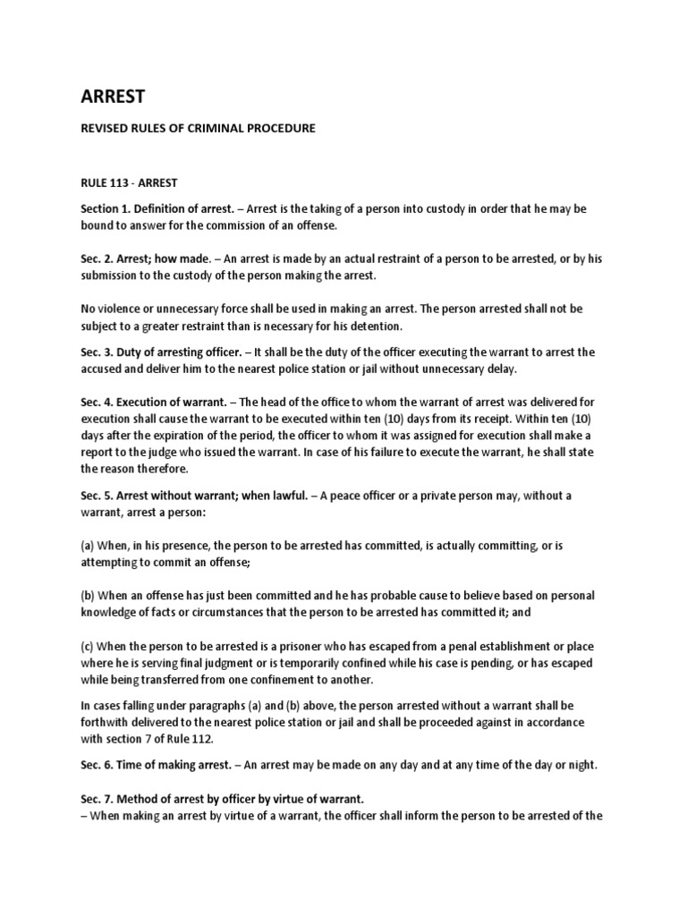 Understanding Arrest Procedures in Law | PDF | Arrest | Arrest Warrant