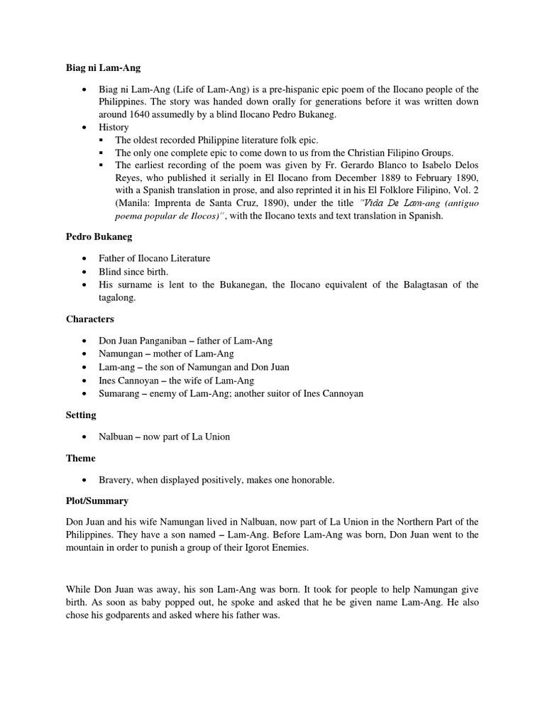 The Epic Tale of Bravery and Love: A Summary of the Ilocano Poem 'Biag ...