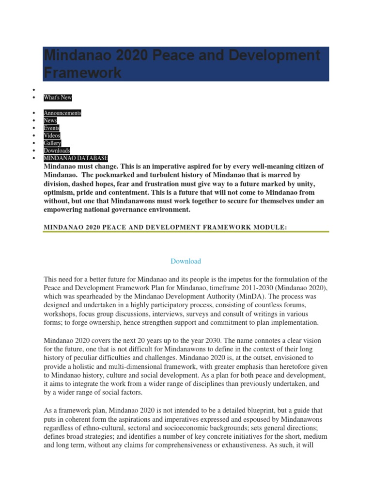 Mindanao 2020 Peace and Development Framework | PDF | Rodrigo Duterte ...
