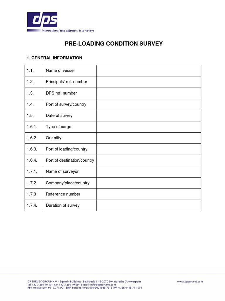 Pre Loading Condition Survey | PDF | Tonnage | Ships