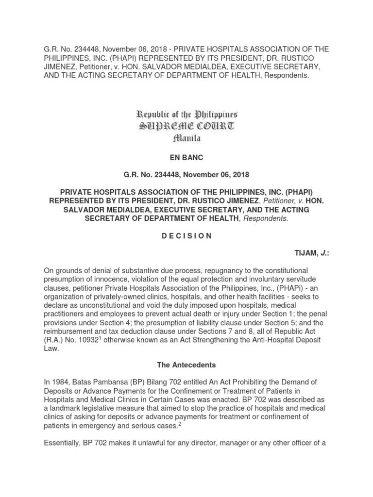 PHAPI challenges constitutionality of provisions in Anti-Hospital ...