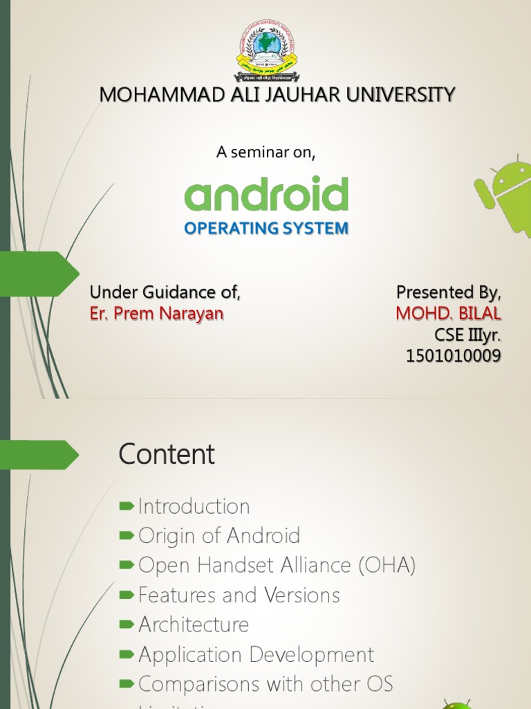 Mohammad Ali Jauhar University: A Seminar On | PDF | Android (Operating ...