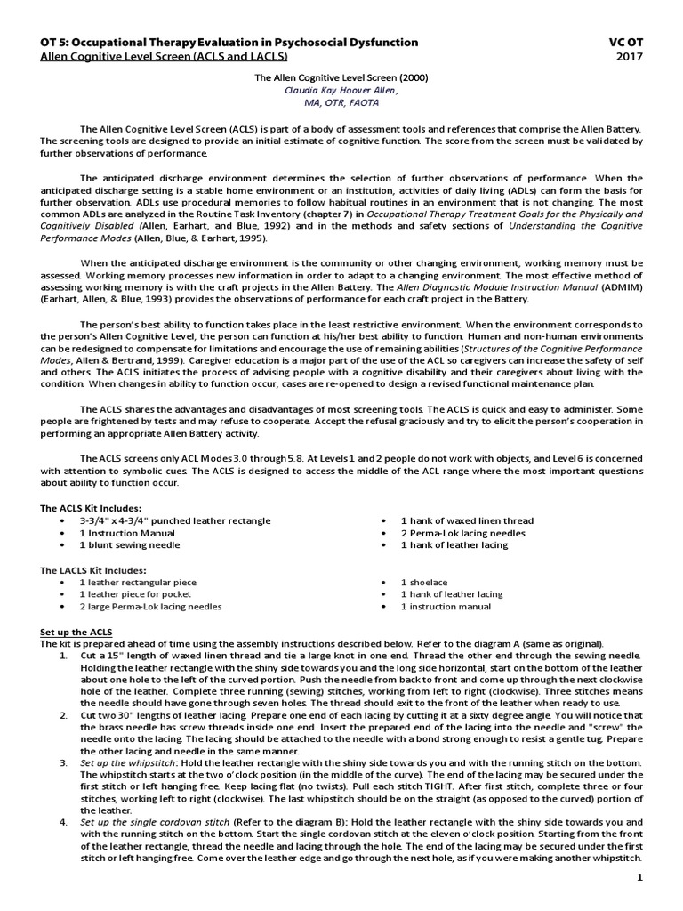 Allen Cognitive Level Screen Overview | PDF | Surgical Suture ...