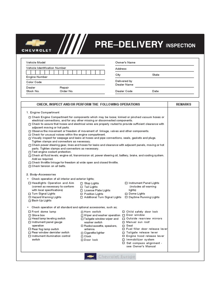 PDI Inspection Sheet EN PDF | PDF | Manual Transmission | Automotive ...