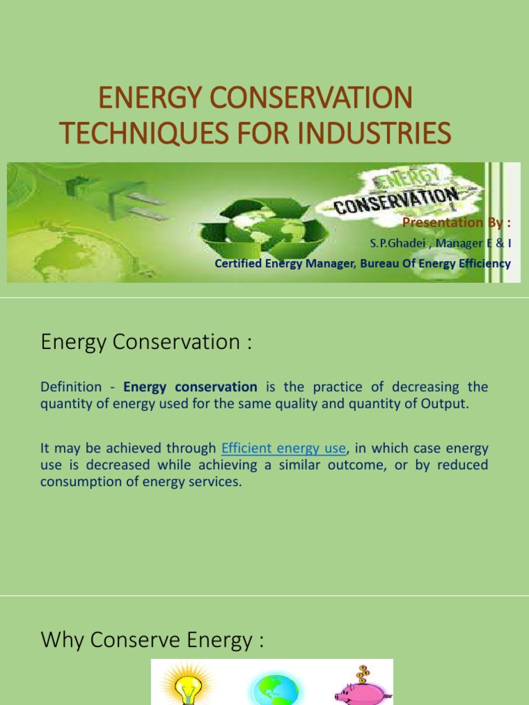 Energy Conservation Techniques For Industries: Presentation by | PDF ...