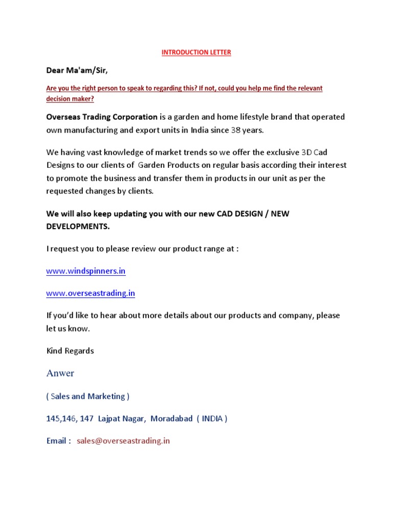 Introduction Letter | PDF | Career & Growth | Art
