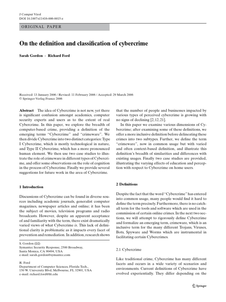 On The Definition and Classification of Cybercrime PDF | PDF ...