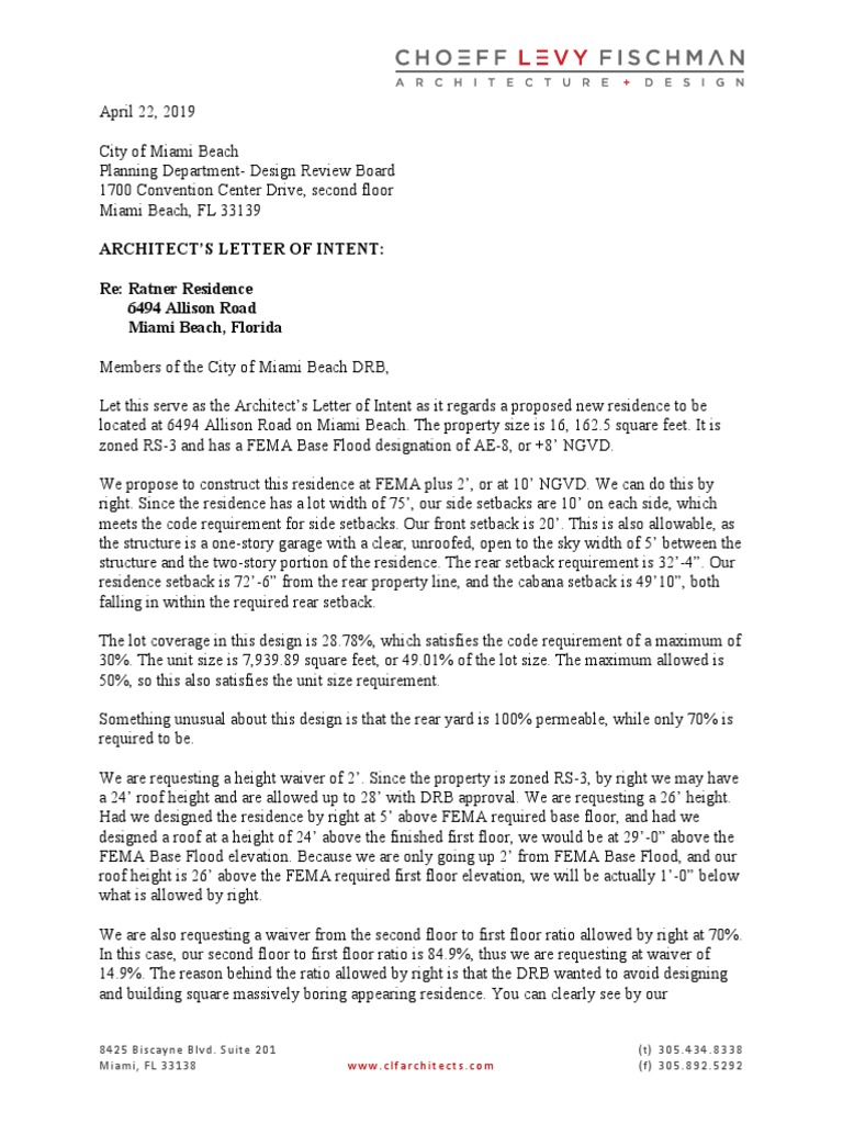Architect'S Letter of Intent: Re: Ratner Residence 6494 Allison Road ...