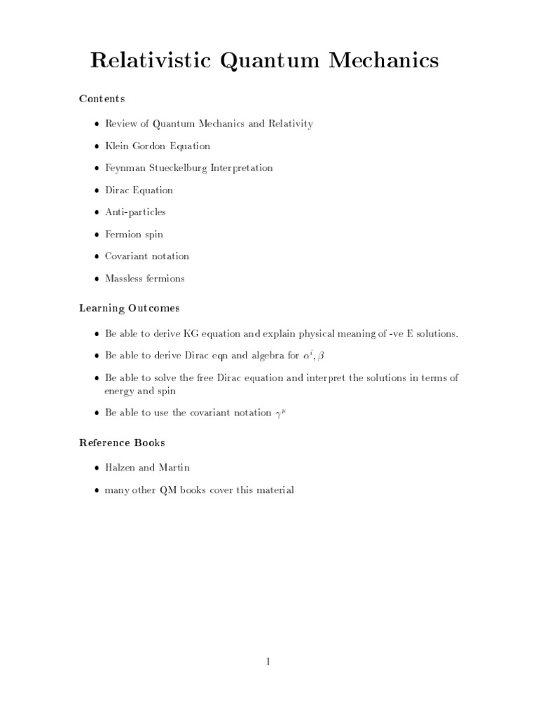 Relativistic Quantum Mechanics Explained | PDF | Wave Function | Spin (Physics)