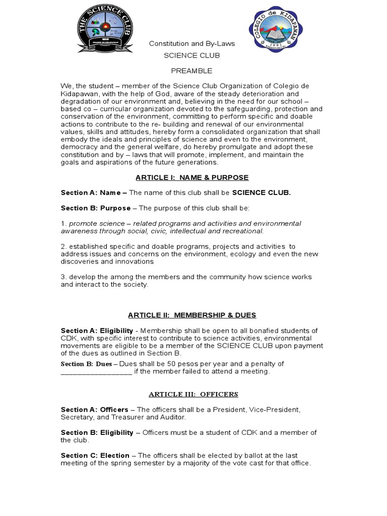 Science Club Constitution and By-Laws | PDF | Committee | Quorum