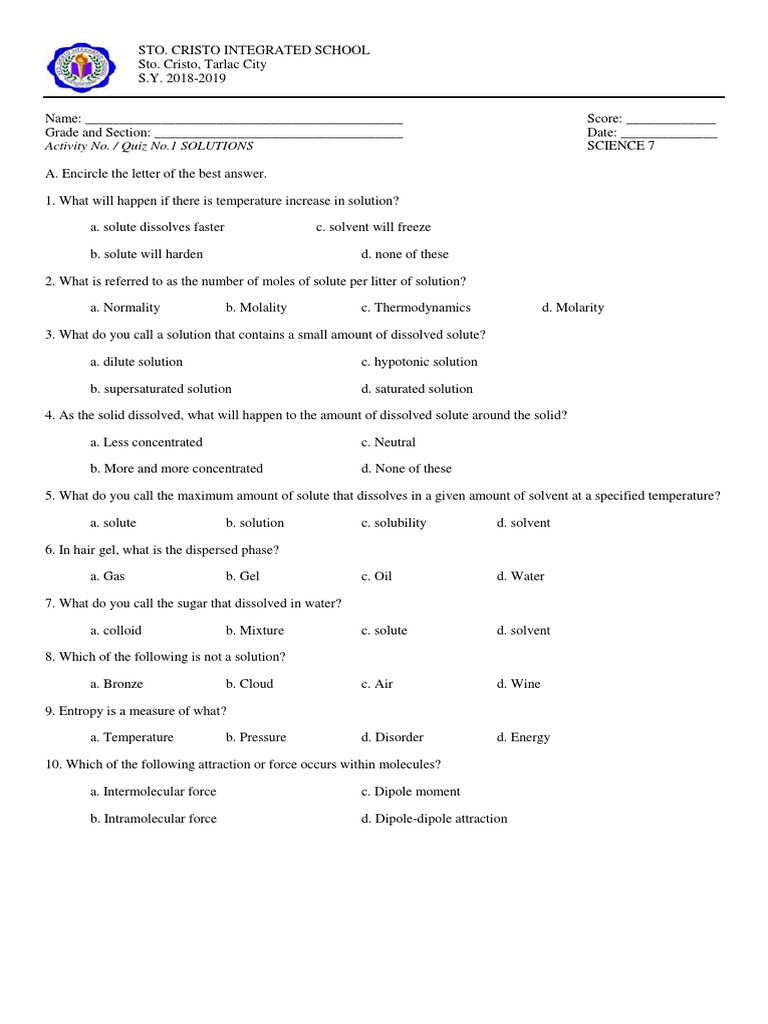 Solutions, Acids & Base, Periodic Table Summative | PDF | Solution | Acid