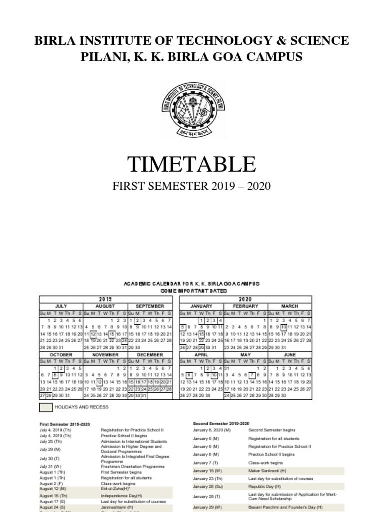 First Semester 2019-2020 Timetable | PDF | Academic Term | Test ...