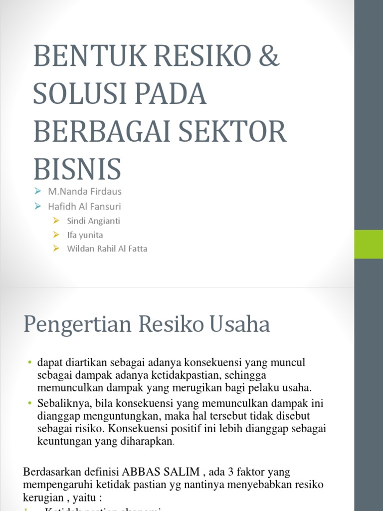 Risiko Usaha dan Solusinya di Sektor Bisnis | PDF