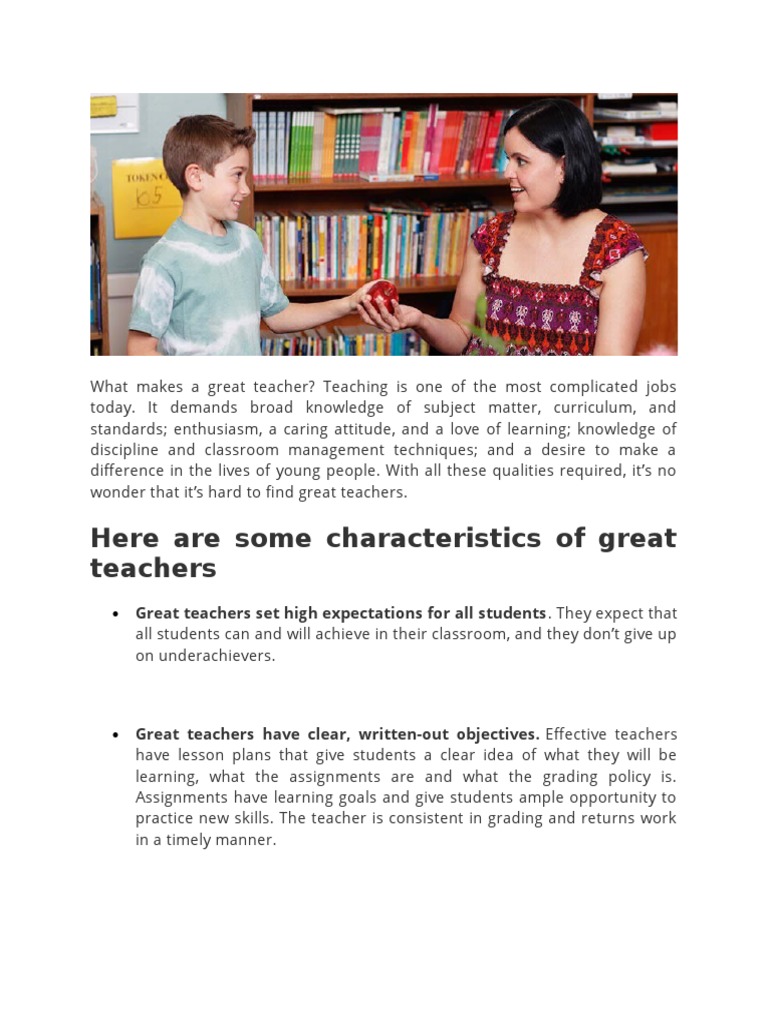 The Qualities Of A Great Teacher High Expectations Clear Objectives