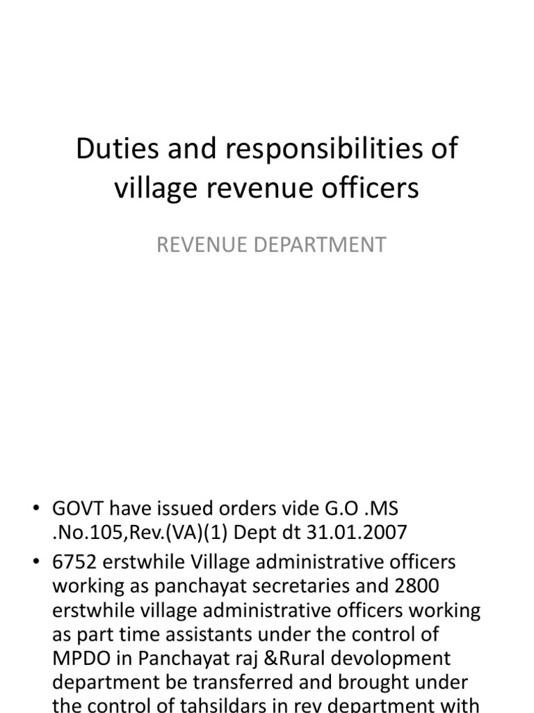 Village Revenue Officer Duties Overview | PDF | Agriculture | Police