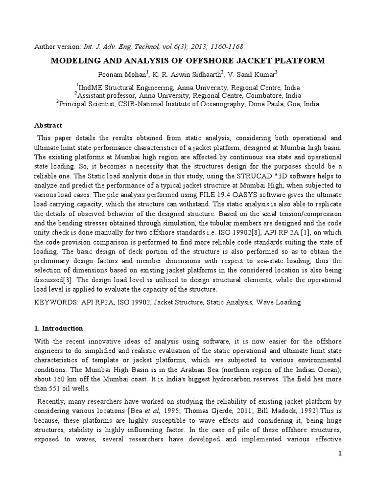 Dynamic Analysis of Offshore Jacket Platforms | PDF | Buckling | Bending