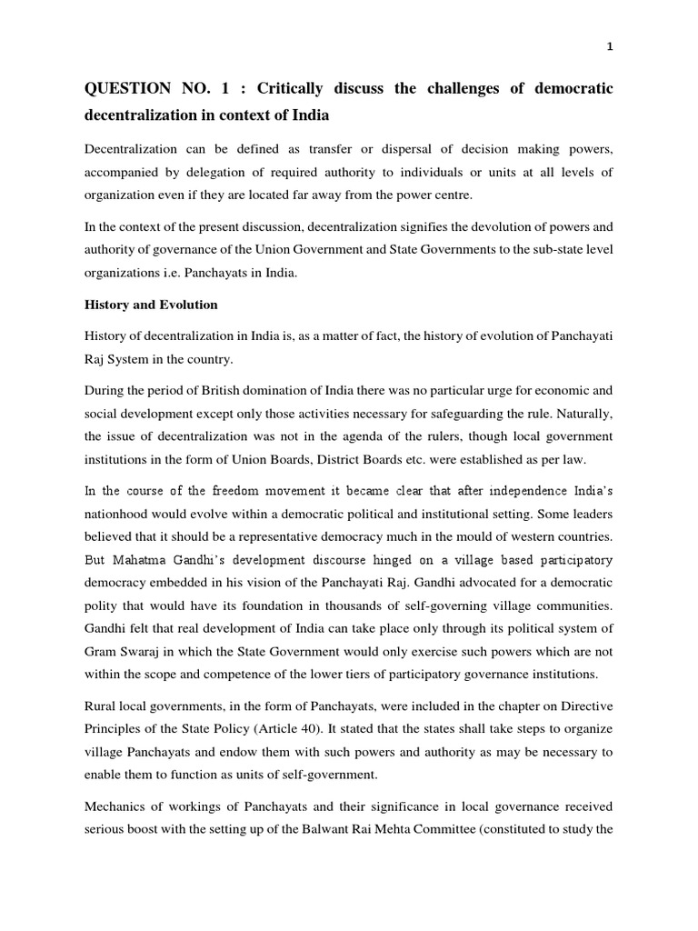 Democratic Decentralization in India | PDF | Community Development ...