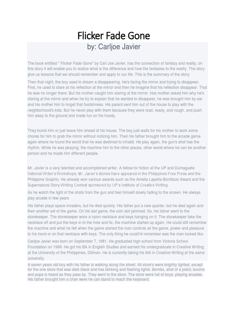 Disappearing into Fantasy: An Analysis of Carljoe Javier's Story ...
