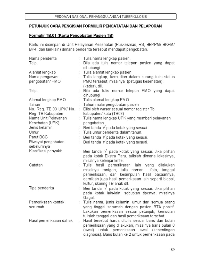 Panduan Pengisian Formulir TB | PDF