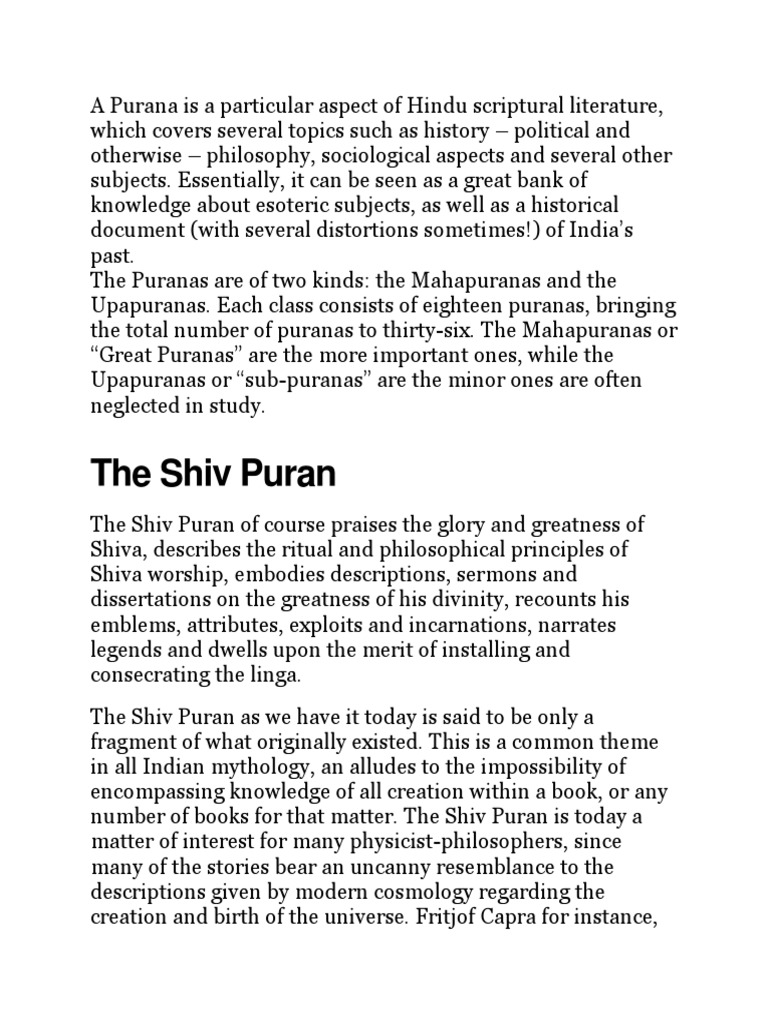A Purana Is A Particular Aspect of Hindu Scriptural Literature | PDF ...