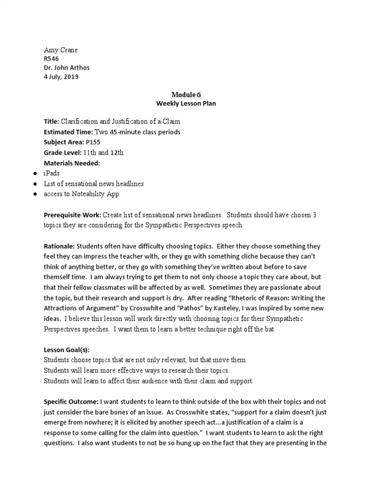 Weekly Lesson Plan Title Estimated Time: Subject Area Grade Level ...