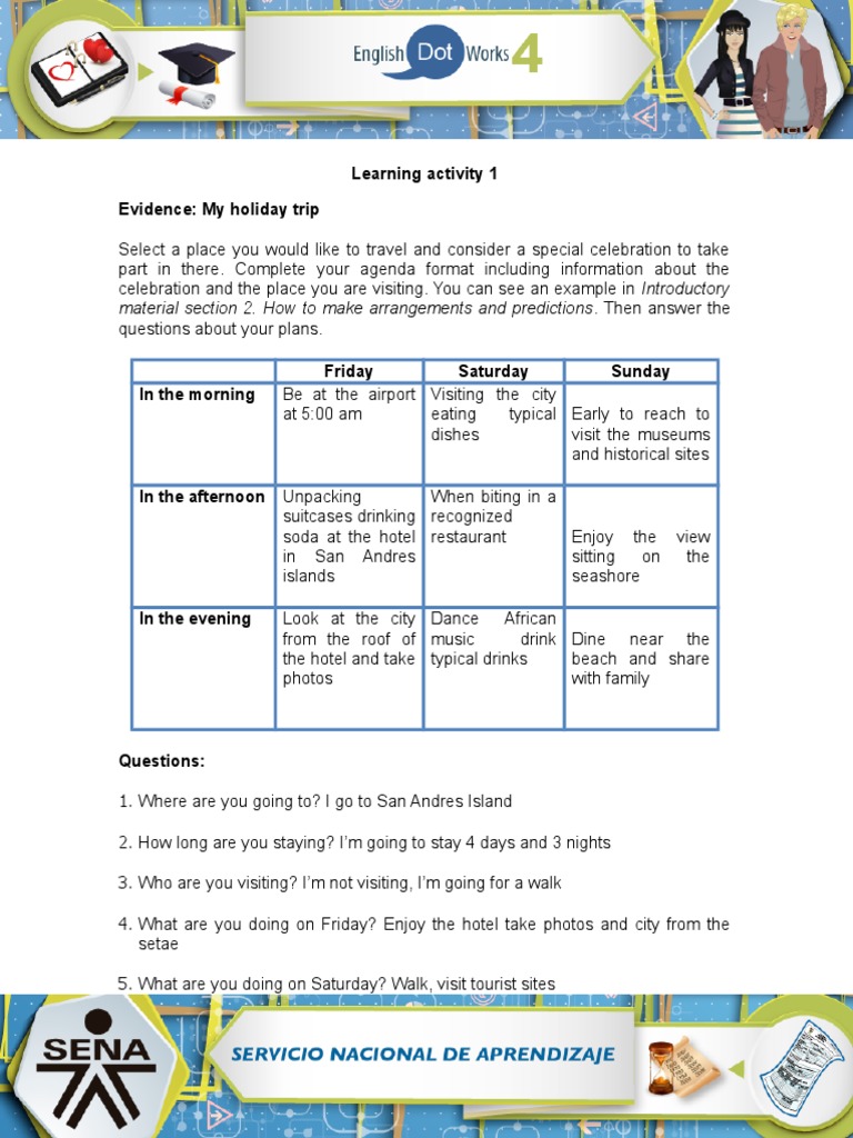 Learning Activity 1 Evidence: My Holiday Trip | PDF
