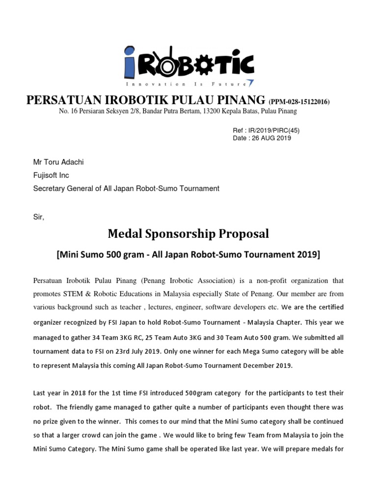 Mini Sumo Event Medal - Sponsorship-Proposal | PDF | Sports | Business